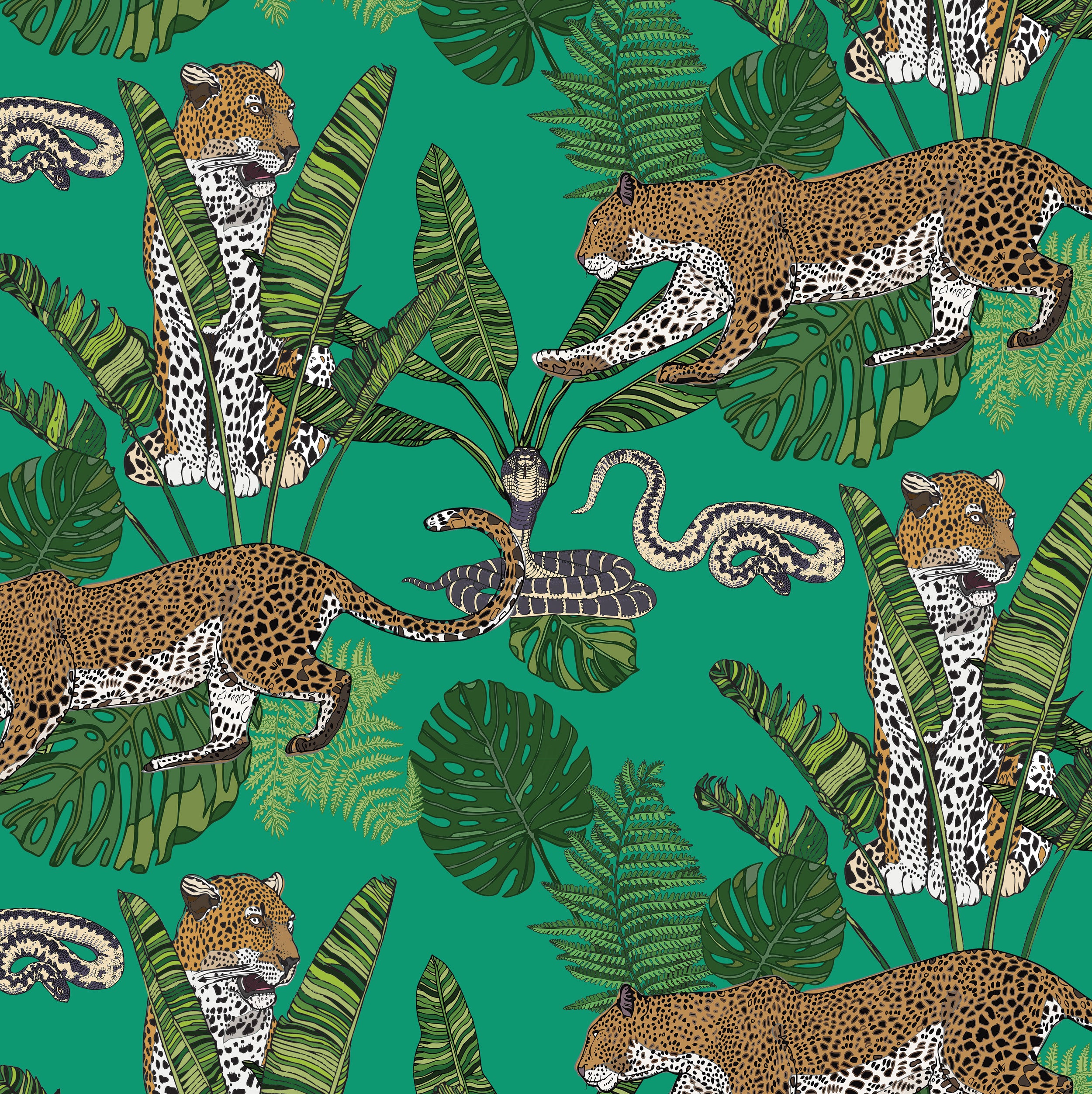 Jungle Leopard Snake Emerald Wallpaper - Pre Order – silkenfavours